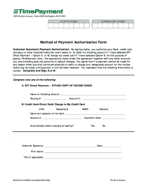 Fillable Online Method of Payment Authorization Form - TimePayment Fax ...