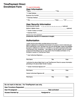 Fillable Online TimePayment InfoHub Enrollment Form Required when ...