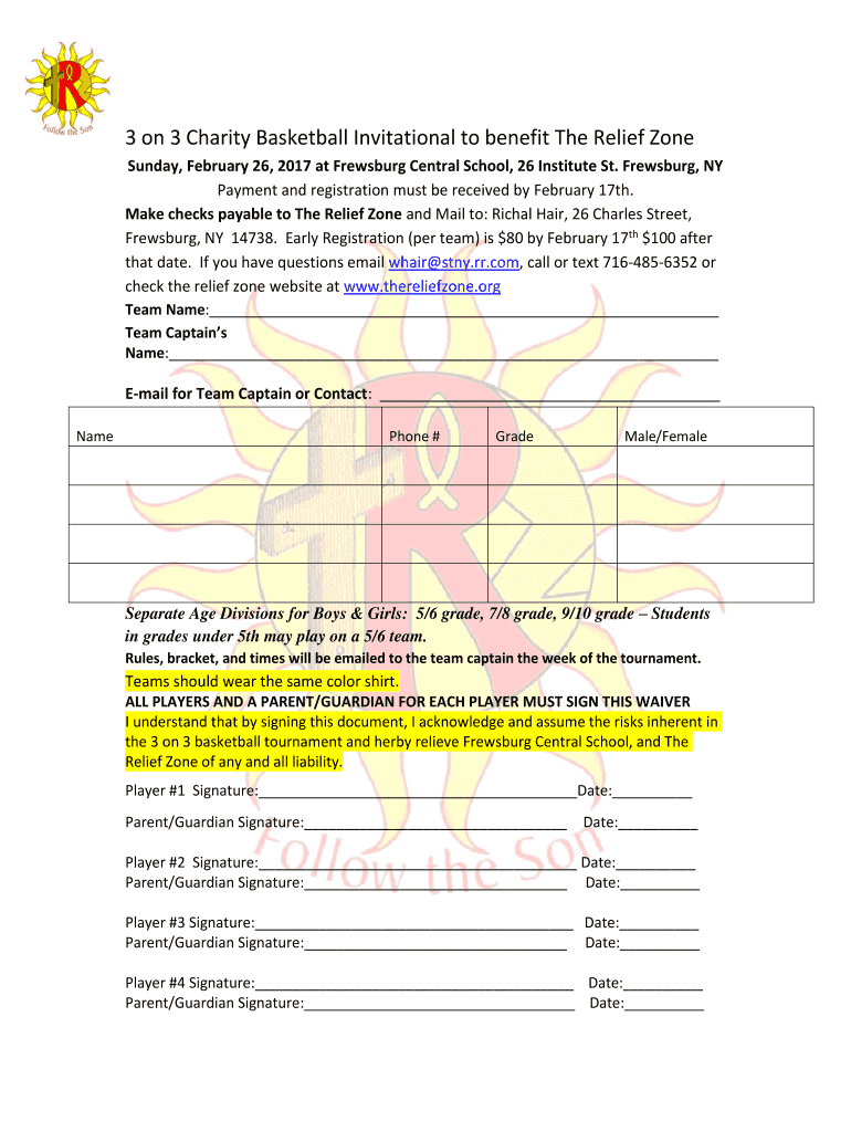 Fillable Online 3 on 3 Registration Form - The Relief Zone Fax Email ...