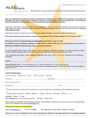Fillable Online act alz ALZ Stars Recommitment Form. This writeable ...