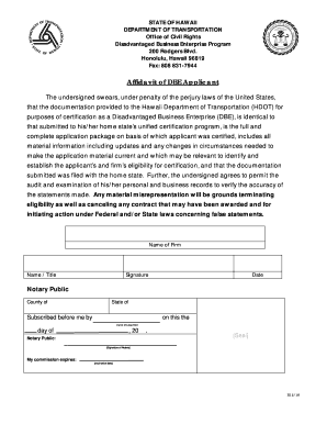 Fillable Online Affidavit of DBE Applicant (PDF Fillable) - Hawaii ...