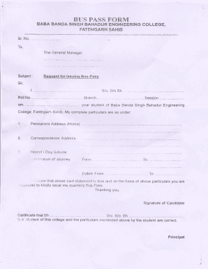 Fillable Online BUS PASS FORM - Baba Banda Singh Bahadur Engineering ...