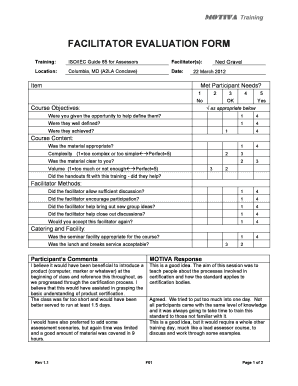 Fillable Online FACILITATOR EVALUATION FORM - motiva-training.com Fax ...