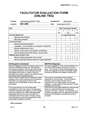 Fillable Online facilitator evaluation form Fax Email Print - pdfFiller