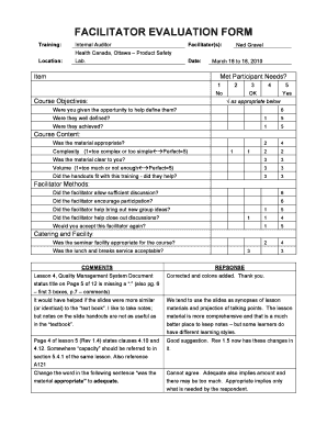 Fillable Online FACILITATOR EVALUATION FORM - motiva-training.com Fax ...