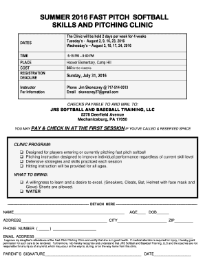 Fillable Online summer 2016 fast pitch softball skills and pitching ...