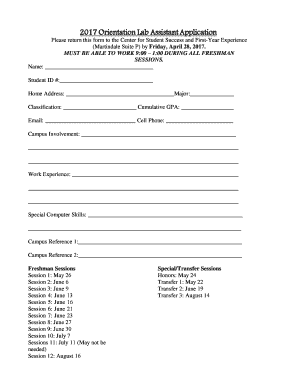 Fillable Online cssfye olemiss 2017 Orientation Lab Assistant ...