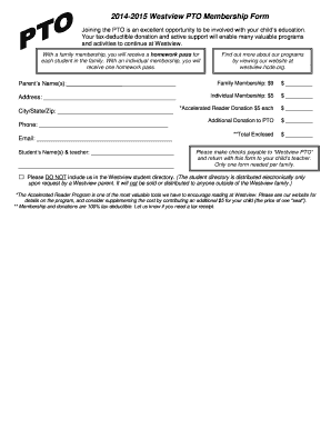Fillable Online 2014-2015 Westview PTO Membership Form Fax Email Print ...