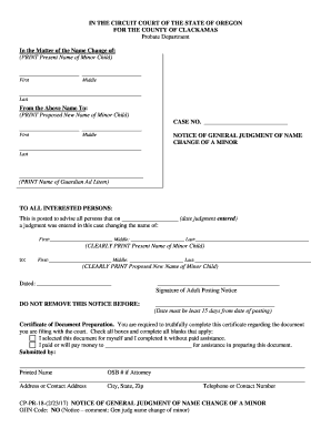 Fillable Online NOTICE OF GENERAL JUDGMENT OF NAME CHANGE OF A ... Fax ...