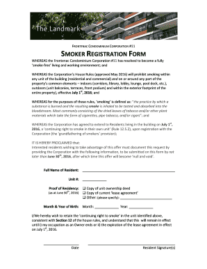 Fillable Online FCC #11 - The Landmark. Smoker Registration Form Fax ...