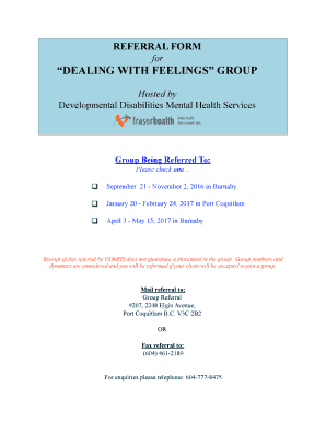 Fillable Online Dealing With Feelings Group - Referral Form - Fraser ...