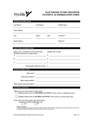 Fillable Online electronic funds transfer payment authorization form ...