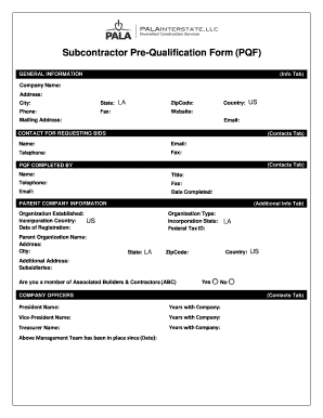 Fillable Online Subcontractor Pre-Qualification Form (PQF) - Pala Group ...