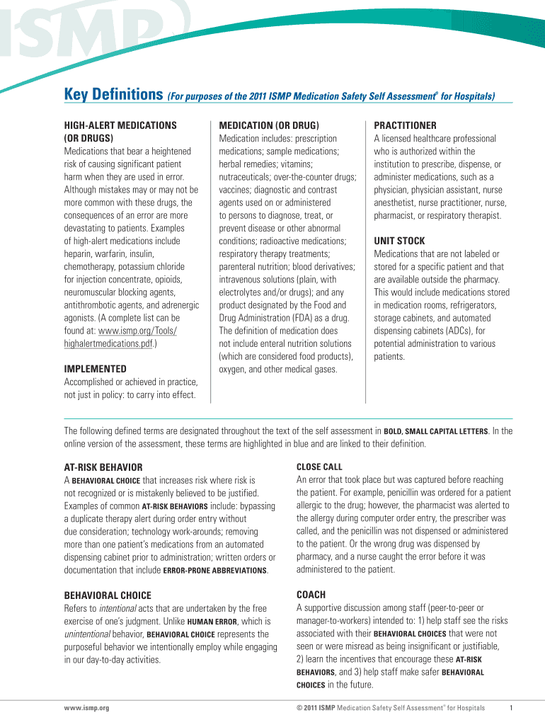 Fillable Online Key Definitions (For purposes of the 2011 ISMP ...