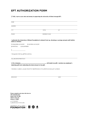 Fillable Online uif uillinois eft authorization form - University Of Illinois Foundation Fax ...