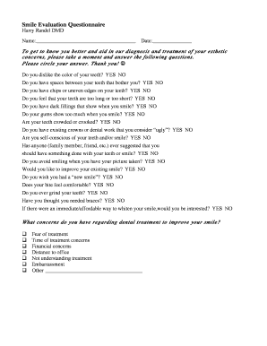 Fillable Online Smile Evaluation Questionnair1 Fax Email Print - pdfFiller