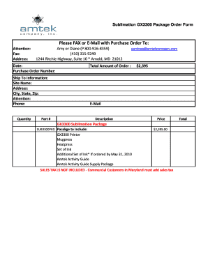 Fillable Online Sublimation GX3300 Package Order Form Fax Email Print ...