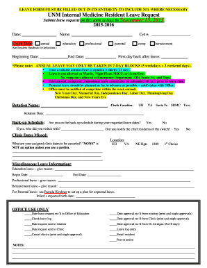 Fillable Online LEAVE FORM MUST BE FILLED OUT IN ITS ENTIRETY TO ...