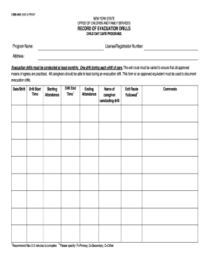 Fillable Online record of evacuation drills - Child Development Council ...
