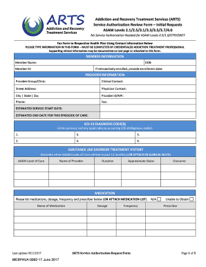 Fillable Online ARTS Initial Service Authorization Form - Anthem Medicaid Providers Fax Email ...
