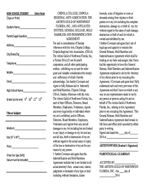 Fillable Online High School Student Entry Form - Chipola College Fax ...