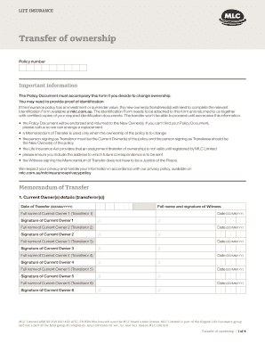 Fillable Online Transfer of ownership - MLC Fax Email Print - pdfFiller
