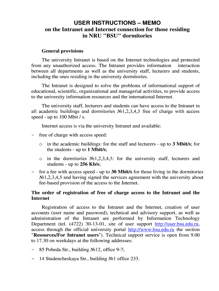 Fillable Online USER INSTRUCTIONS MEMO on the Intranet and Internet ...
