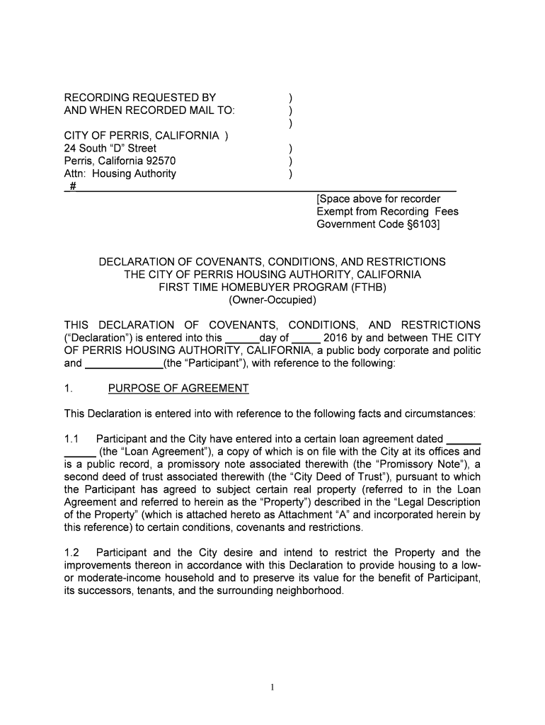 Fillable Online Sample FTHB Deed Restrictions - the City of Perris Fax ...