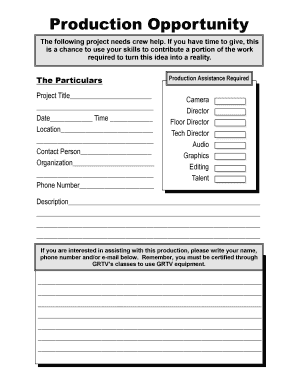 Fillable Online Production Opportunity Fax Email Print - pdfFiller