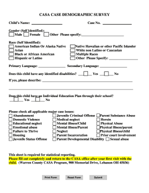 Fillable Online Child Demographic Sheet - Warren County CASA Fax Email ...