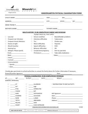 Fillable Online Kindergarten Physical and Immunizations - Mounds Park Academy Fax Email Print ...