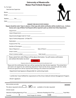 Fillable Online University of Montevallo Motor Pool Vehicle Request Fax ...