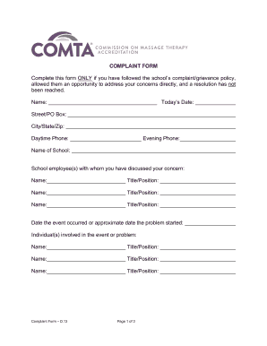 Fillable Online COMTA Complaint Form (Appendix D13).doc Fax Email Print - pdfFiller