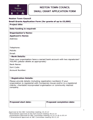 Fillable Online nestontowncouncil org NESTON TOWN COUNCIL SMALL GRANT APPLICATION FORM Fax Email ...