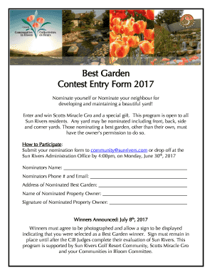 Fillable Online Best Garden Contest Entry Form 2017 - MySunRivers Fax ...