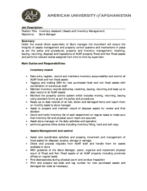 Fillable Online Position Title: Inventory Assistant (Assets and ...