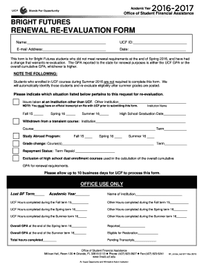 Fillable Online finaid ucf renewal re-evaluation form - Office of ...