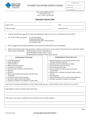 Fillable Online STUDENT VOLUNTEER SERVICE HOURS Volunteer Service Plan ...