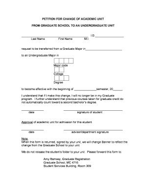 Fillable Online gradschool siu PETITION FOR CHANGE OF ACADEMIC UNIT Fax ...