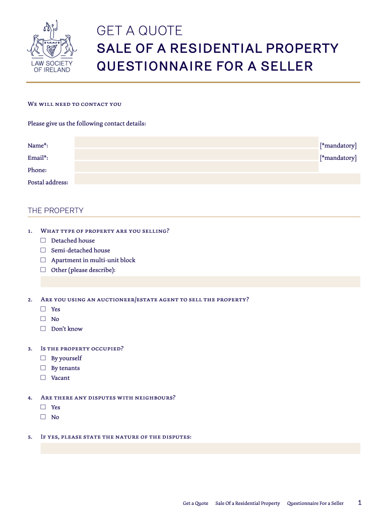 IE Sale of a Residential Property Questionnaire for a Seller - Fill and ...