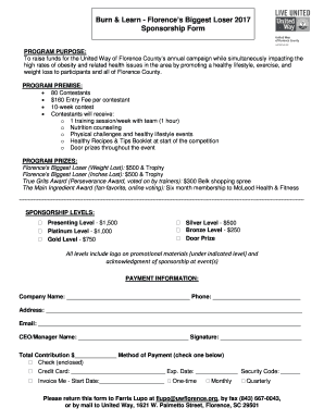 Fillable Online Burn & Learn - Florence s Biggest Loser 2017 ...