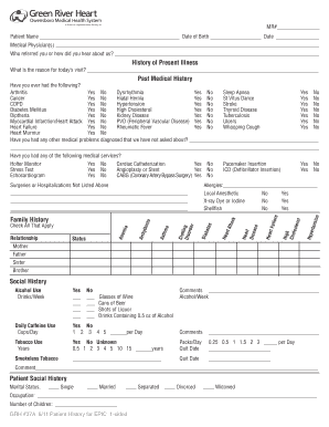 Fillable Online History of Present Illness Past Medical History Family ...