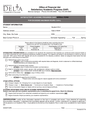 Fillable Online Office of Financial Aid Satisfactory Academic Progress ...