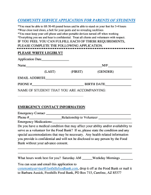 Fillable Online community service application for parents of students ...