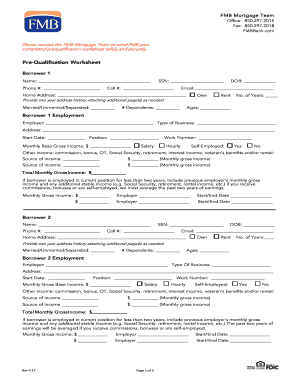 Fillable Online Pre-Qualification Worksheet - FMB Fax Email Print ...
