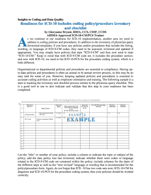 Fillable Online Readiness for ICD-10 includes coding policy/procedure ...