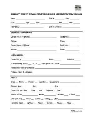 Fillable Online TRANSITIONAL / COMMUNITY HOUSING Fax Email Print - pdfFiller