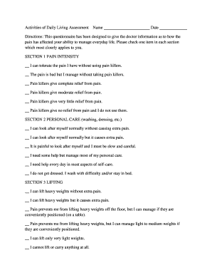 Fillable Online Activities of Daily Living Assessment Fax Email Print ...