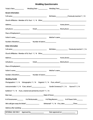 Fillable Online Wedding Questionnaire - St. Paul Lutheran Church and ...
