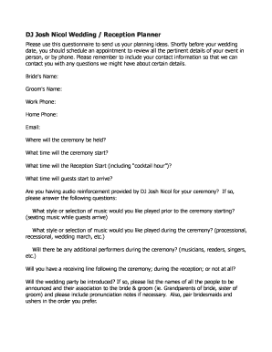 Fillable Online DJ Josh Nicol Wedding / Reception Planner Fax Email ...